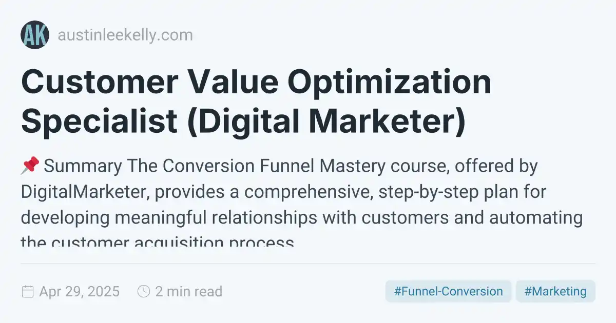 Customer Value Optimization Specialist (Digital Marketer)